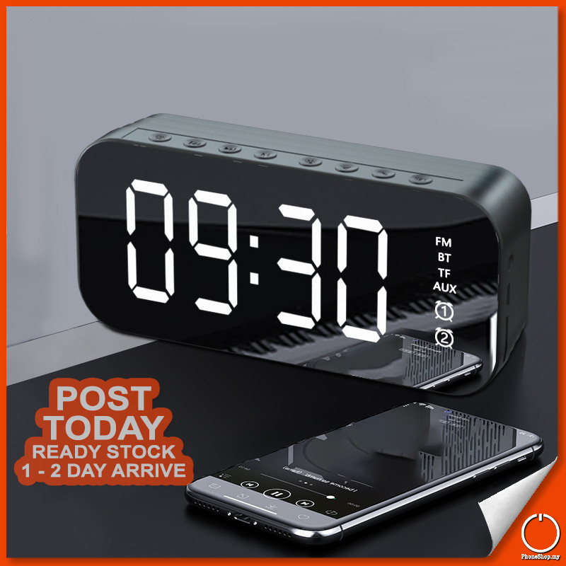 SMART SPEAKER Digital LED Clock Mirror Alarm Wireless FM Radio ...