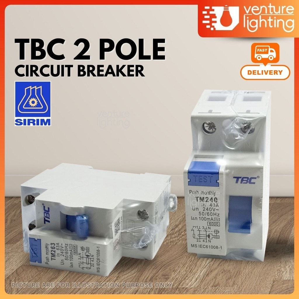 TBC 2 POLE 30mA / 100mA Residual Current Circuit Breaker ELCB 25A / 40A / 63A 2 Pole ELCB/RCCB ...