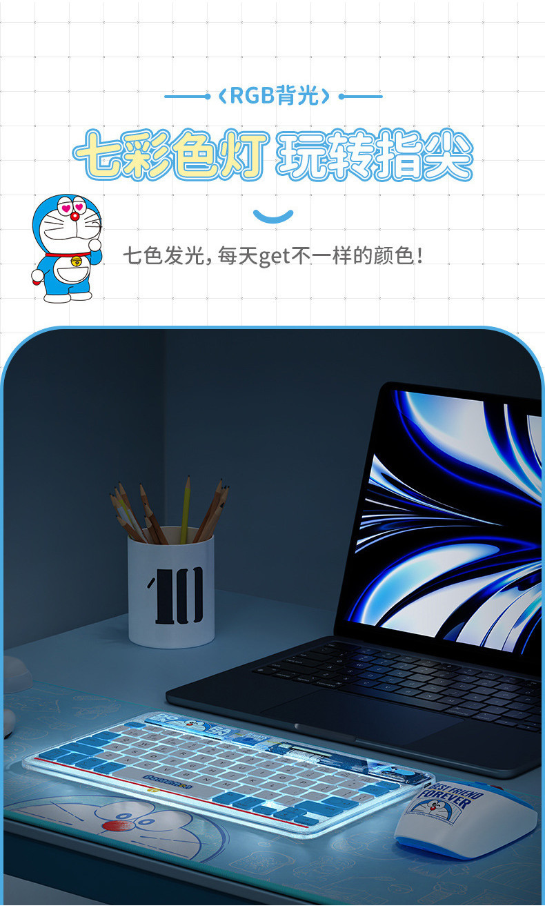 1 Set Doraemon Wireless Keyboard Mouse Set Cartoon Notebook Desktop ...
