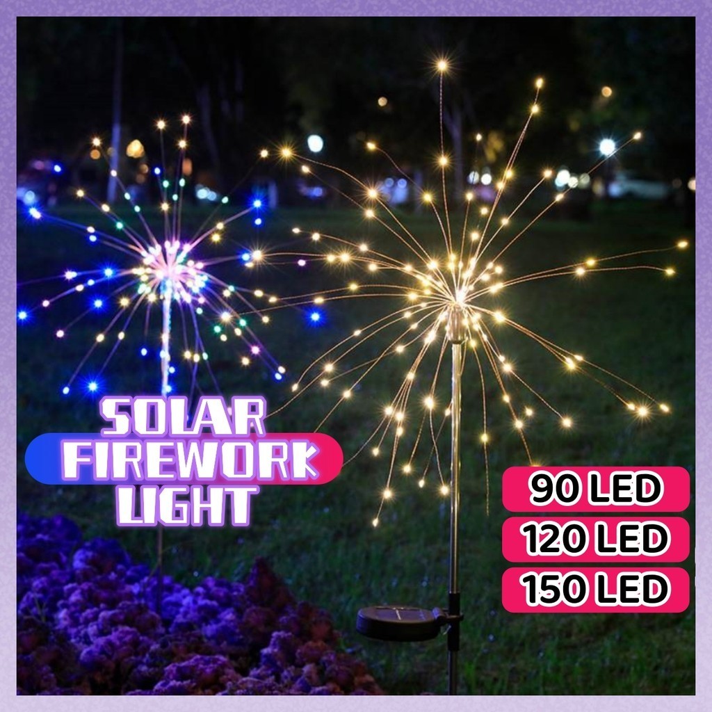 90/120/150LED Firework Flower Light Solar Night Sensor Outdoor ...