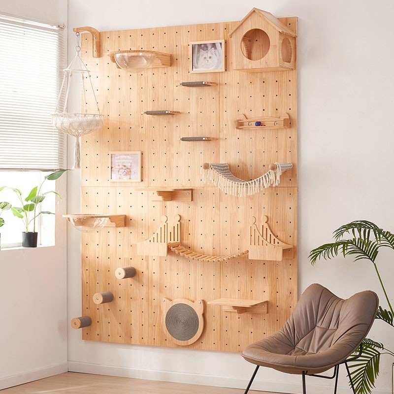 Living Hole Board Cat Wall Solid Wood Cat Climbing Frame Wall Style ...