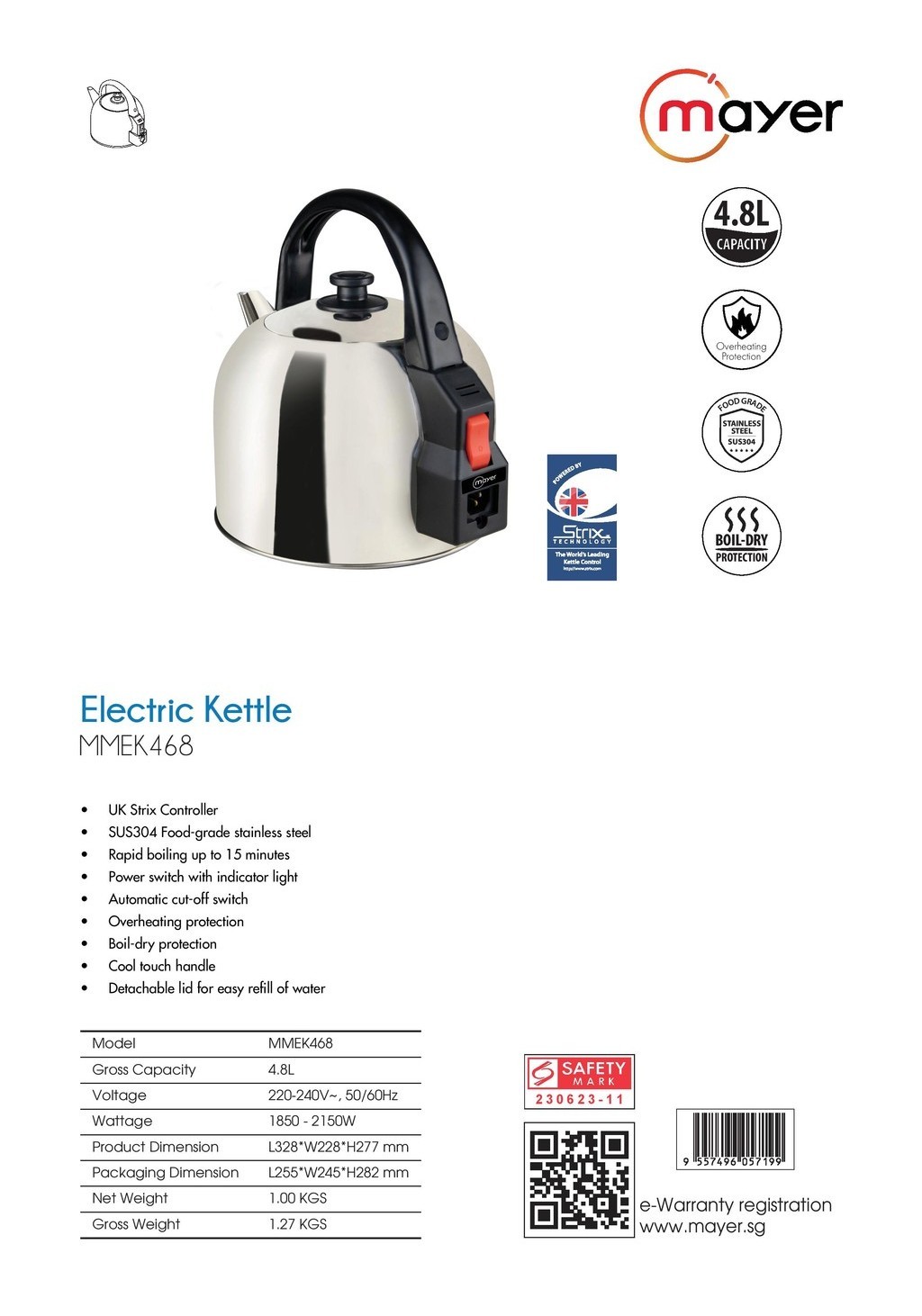 Mayer MMEK468 | Mistral MEK468L Stainless Steel Electric Kettle 4.8L ...