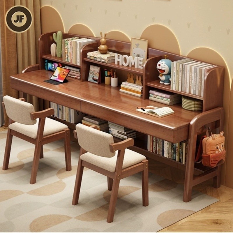 Solid Wood Children Desk Two Person Table Student Learning Desk With ...