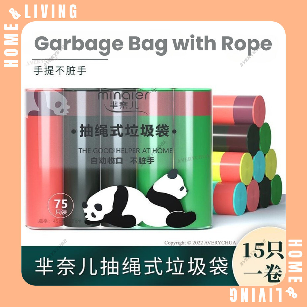 Garbage Bag with Rope Rubbish Trash Strap Bag Large Plastic Bag Beg ...