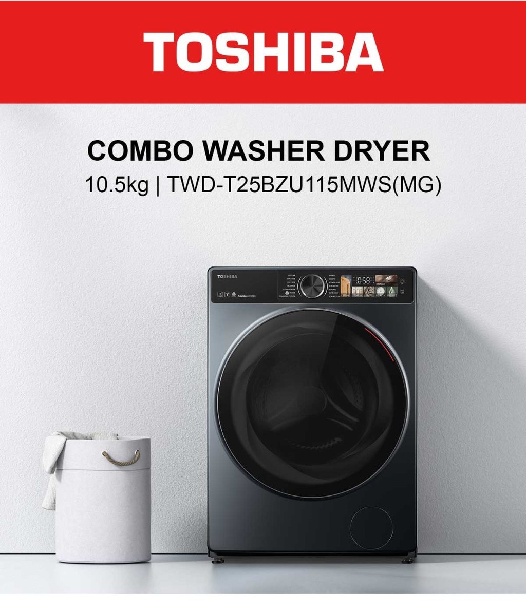 Toshiba TWD-T25BZU115MWS(MG) T25 Combo Washing Machine with Smart ...
