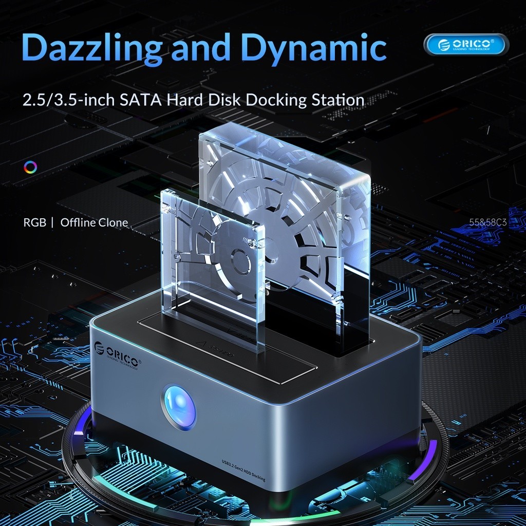 ORICO RGB HDD Docking Station Type-C Aluminum 2.5/3.5 Inch HDD Case RGB ...