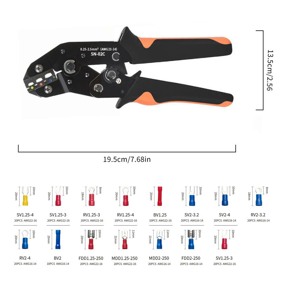 SN-02C Wire Crimping Tool Set Insulated Wire Electrical Connectors ...