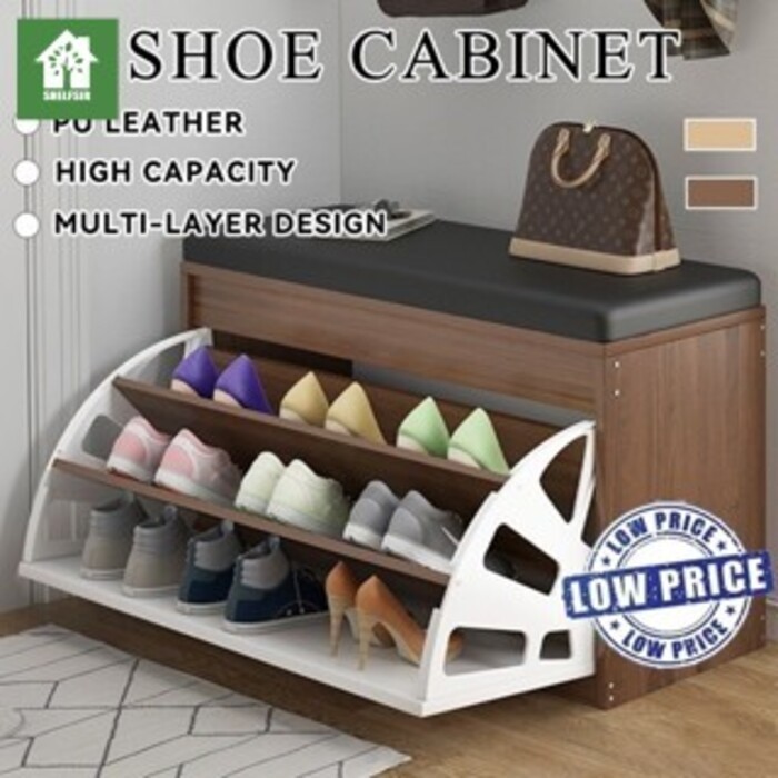 Shoe Cabinet PU Leather Shoe Stool With Door Shoe Rack Living Room ...