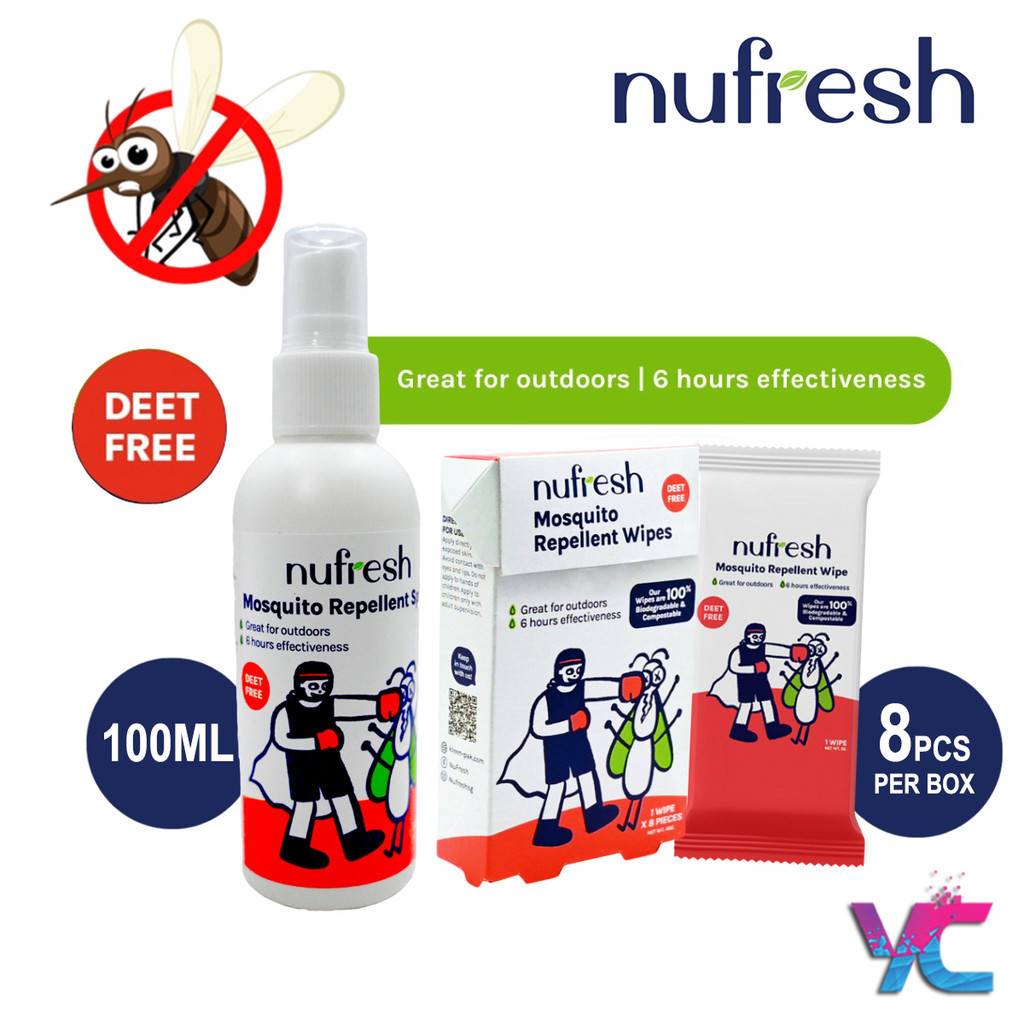 NuFresh Mosquito Repellent Spray 100ml / Mosquito Repellent Wipes 8 pcs ...