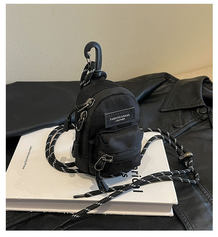 Japanese Youth Mini Zipper Pouch with Neck Lanyard One Shoulder ...