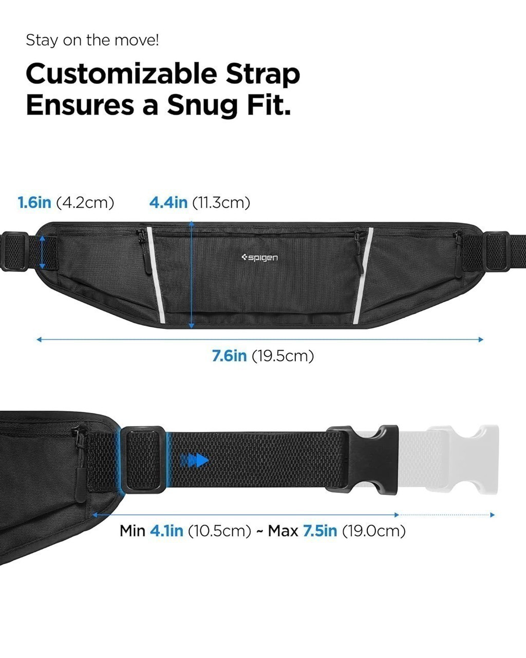 Spigen A710 Waist Bag Running Belt Bag Waist Pouch Phone Holder Running ...