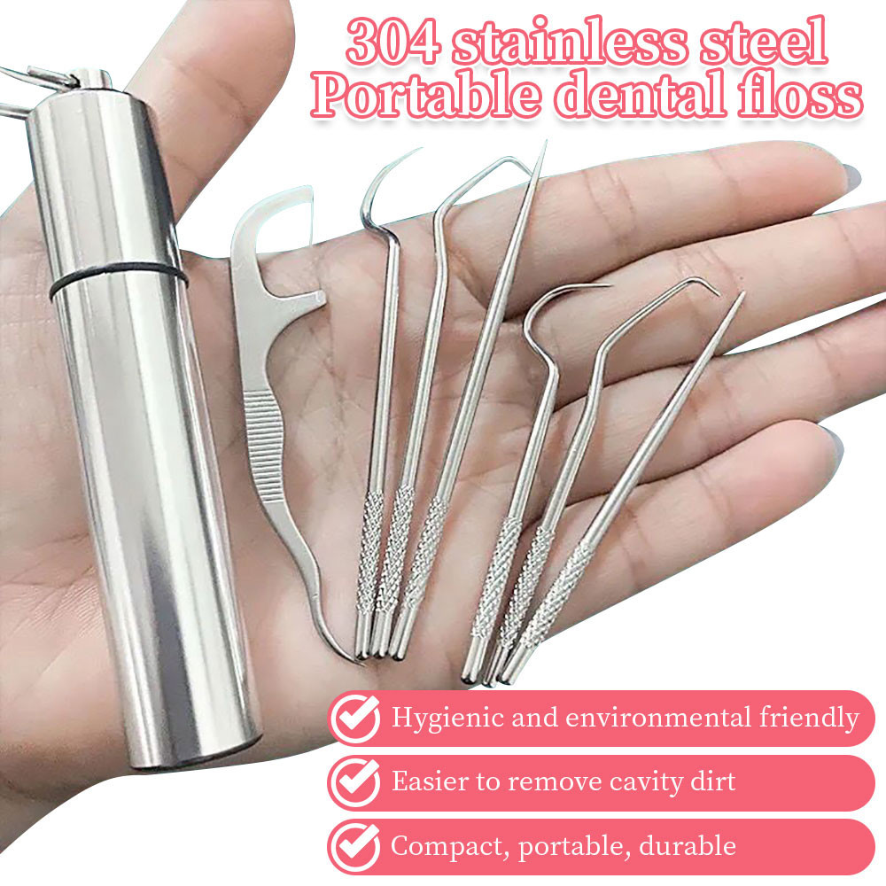Stainless Steel Toothpick Set Reusable Toothpicks Tooth Flossing Tartar ...