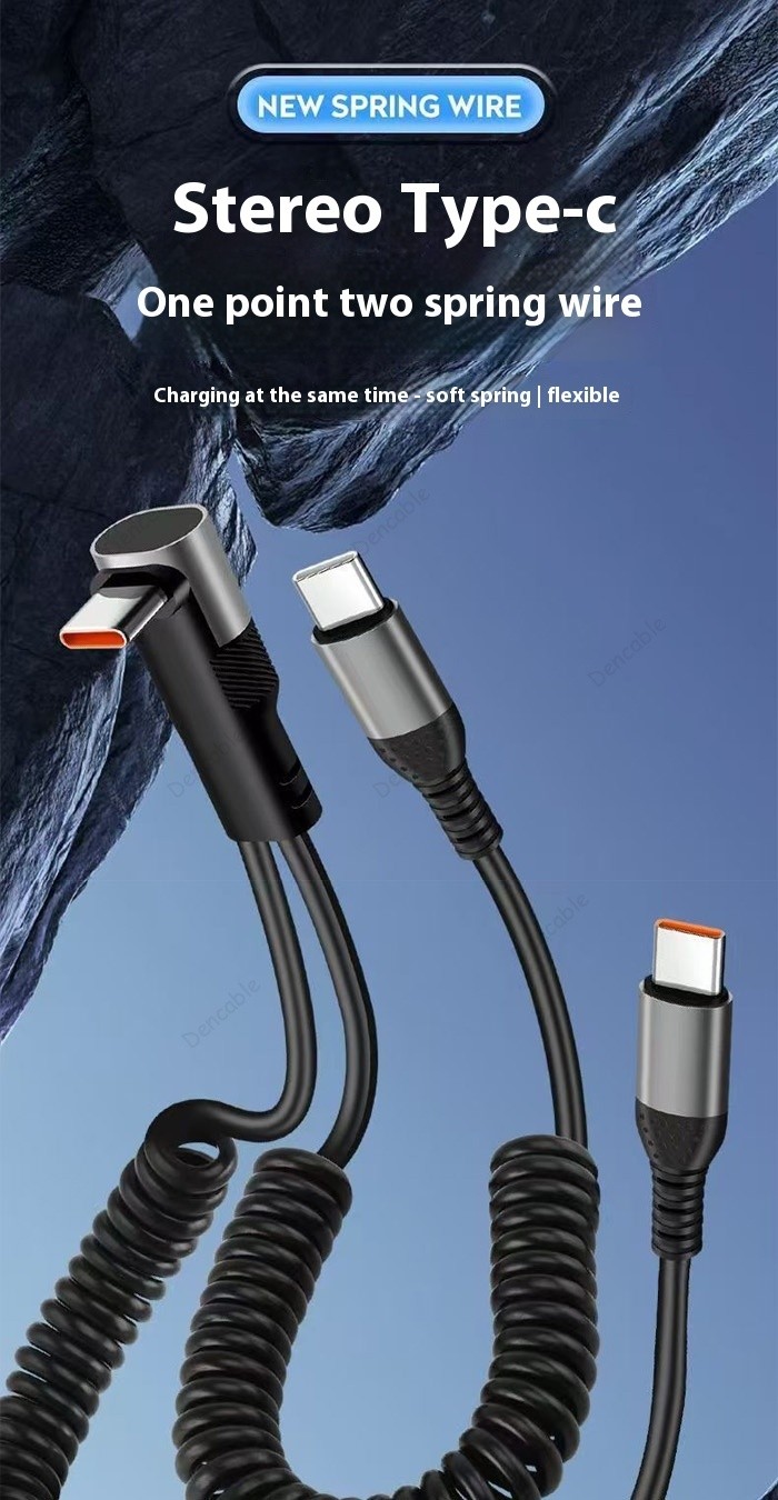 Dual Type-C port dual spring retractable data cable 66W fast charging ...