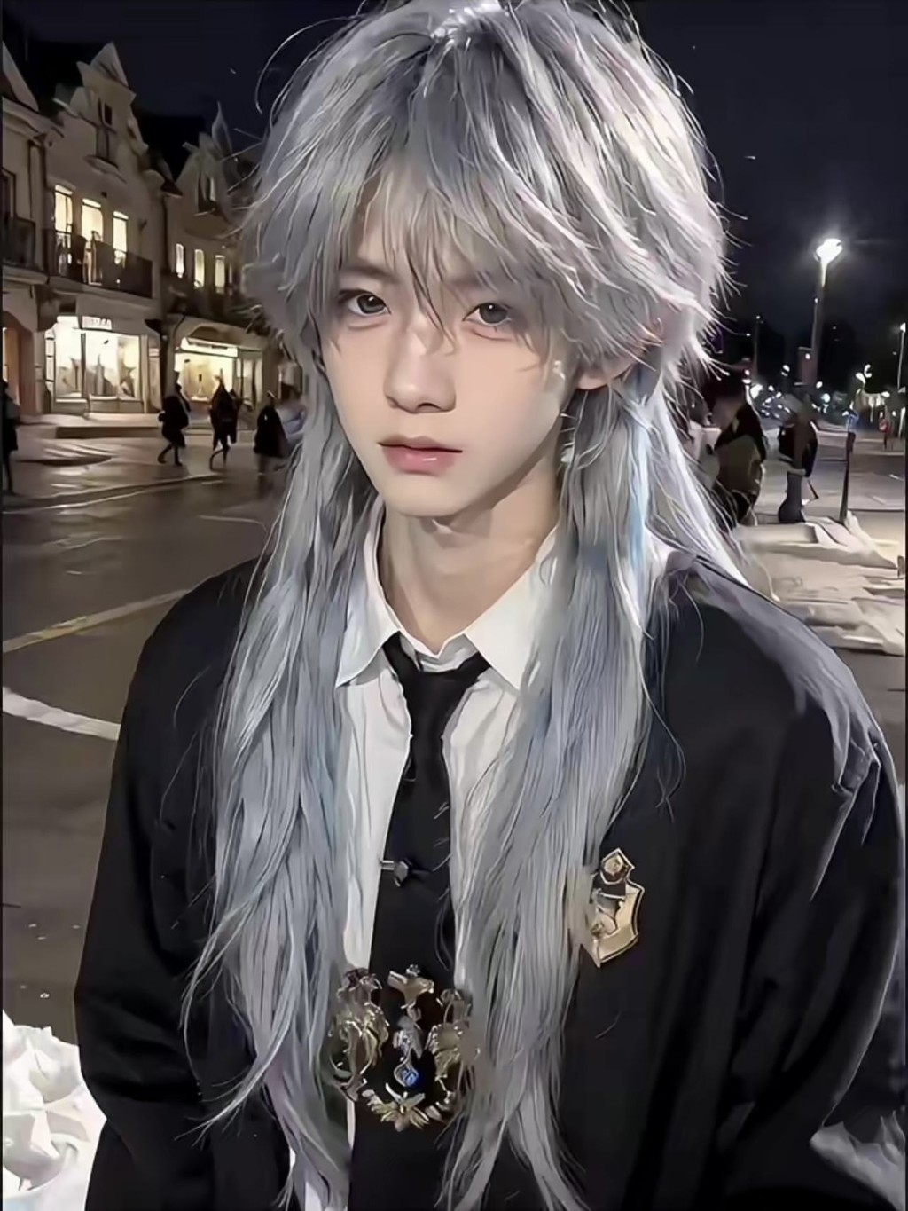 Wig Yabi Teenager Gray Blue Gradient Jellyfish Mullet Head 2D Natural ...