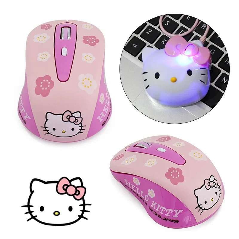 CHUYI Hello Kitty Wireless/Wired Portable Silent Ergonomic Mice With 2 ...