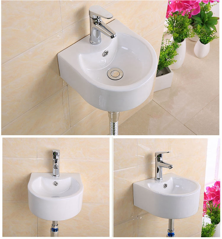 Small Apartment Wall-Mounted Ceramic Basin Triangle Washbasin Corner ...