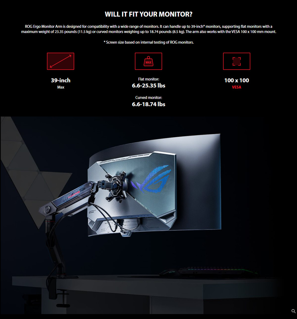 ASUS ROG Ergo Monitor Arm AAS01 - Cable Management, Ergonomic, supports ...