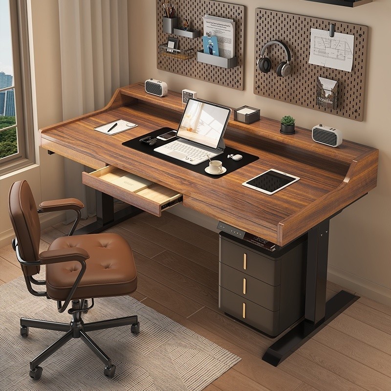 Solid Wood Table Smart Electric Lifting Table Study Table With Drawers ...