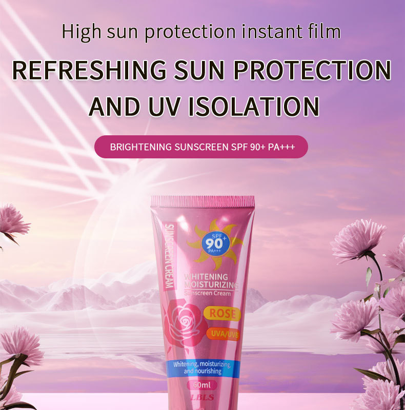 Rose SPF90+ PA+++ Sunscreen Cream High Protection UV+ KISS Whitening Tinted Sunblock 60g ...