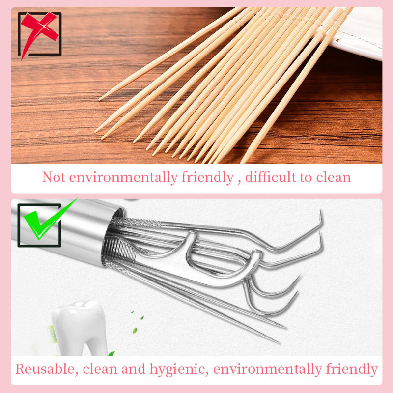 Stainless Steel Toothpick Set Tooth Flossing Reusable Toothpicks ...