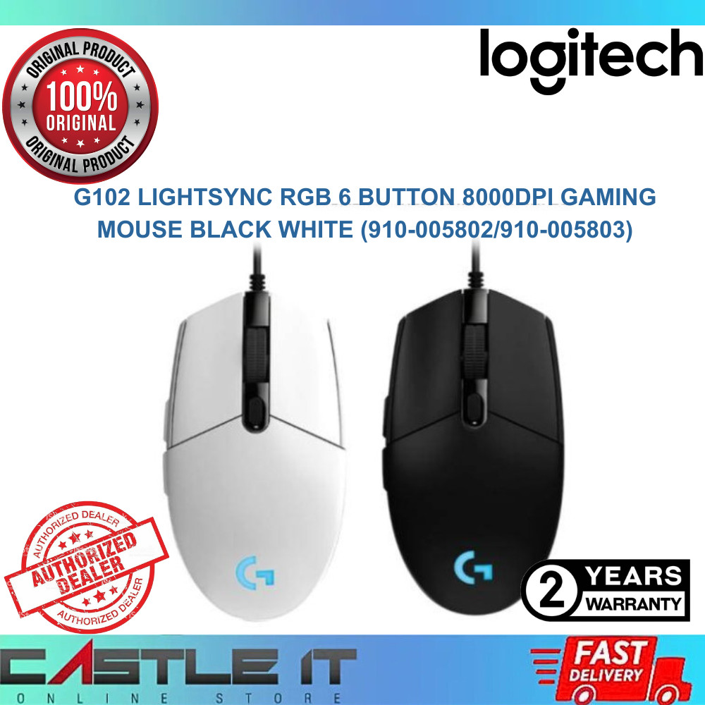 Logitech G102 LIGHTSYNC RGB 6 Button 8000DPI Gaming Mouse BLACK WHITE (910-005802/910-005803 ...