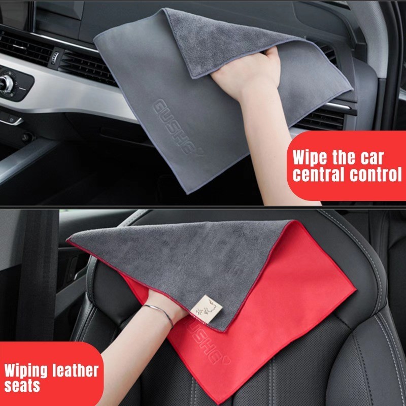 Thicken Soft Microfiber Car Towel Double-sided Suede Coral Velvet Super ...