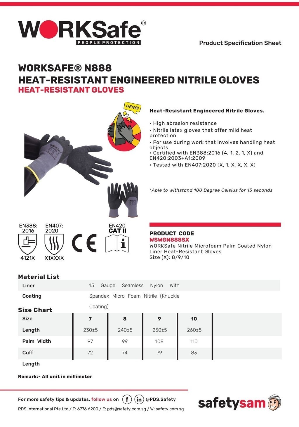 Worksafe N888 Nitrile Microfoam Palm Coated Nylon Liner Heat-Resistant ...
