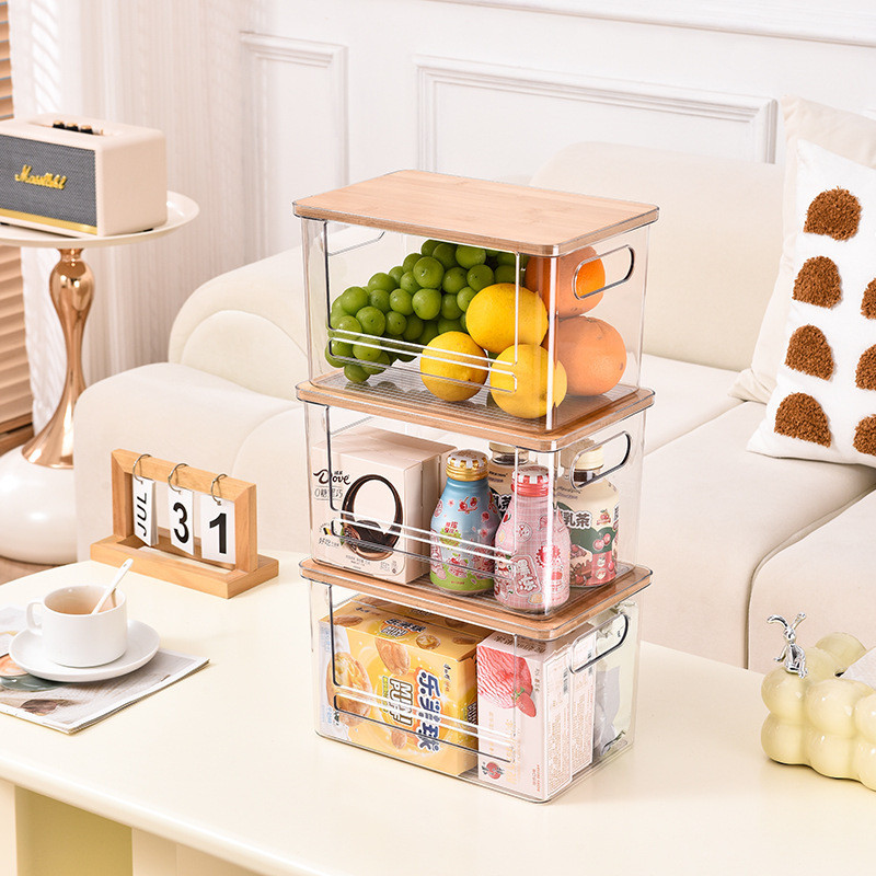Bamboo covered multifunctional storage box, large transparent stackable ...