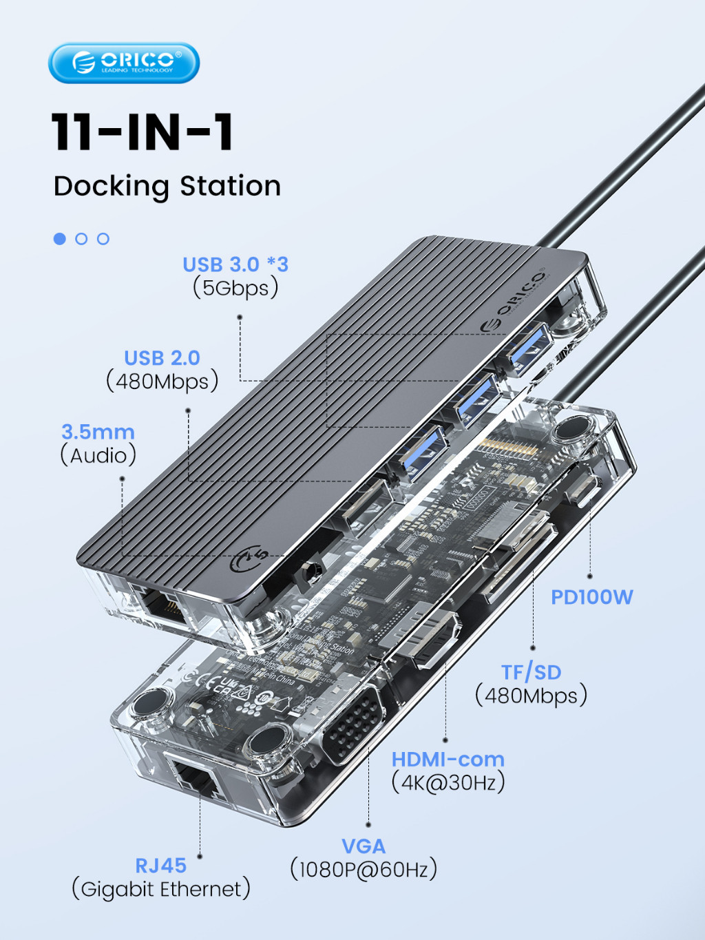 ORICO Clear Series USB C HUB macbook adapter Type C to 4K HDMI RJ45 PD ...