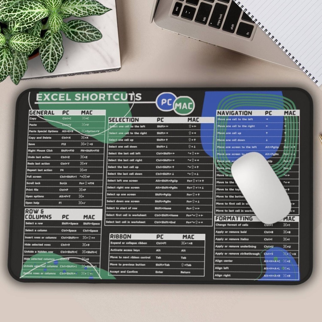 Excel Shortcuts Black Desk Mat for Dorm Office Desk Pad Mouse Pad ...