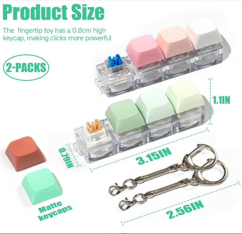 Mechanical Keyboard Fidget Toy with Blue / Silent switch Keychain ...