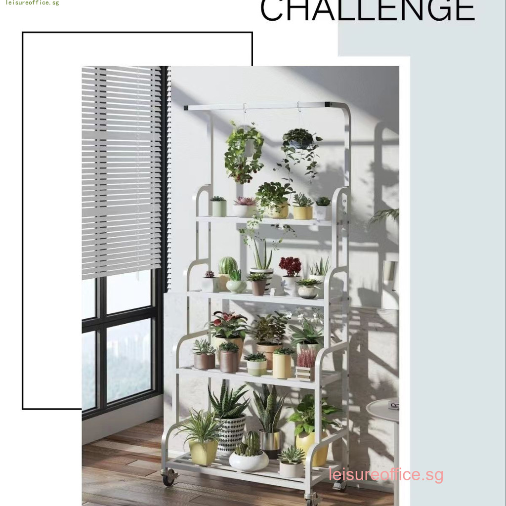 Stainless Steel Flower Rack with Rods Wheels Movable hanging Metal ...