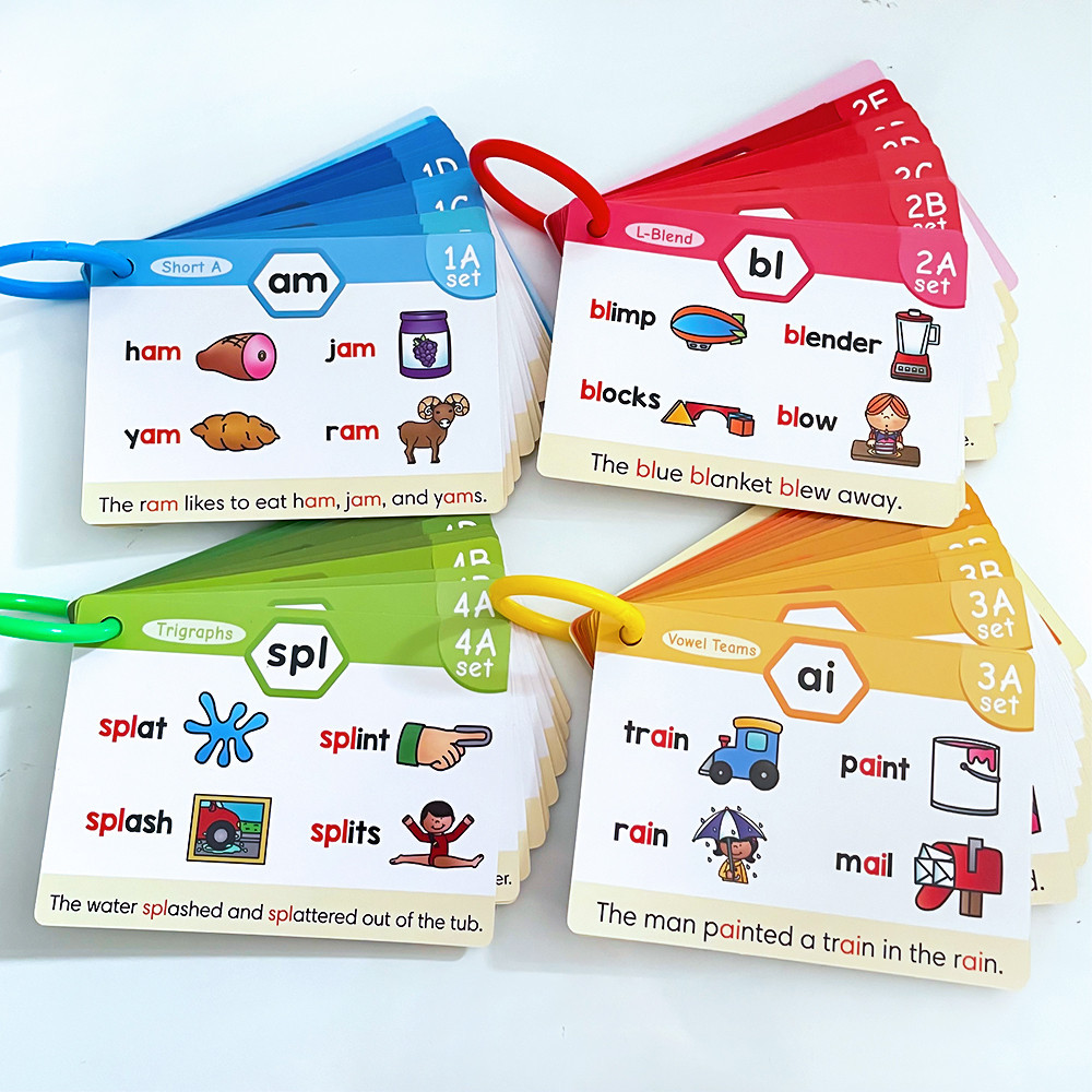 65Pcs Phonics English Flashcards for Kids Children Kindergarten CVC ...