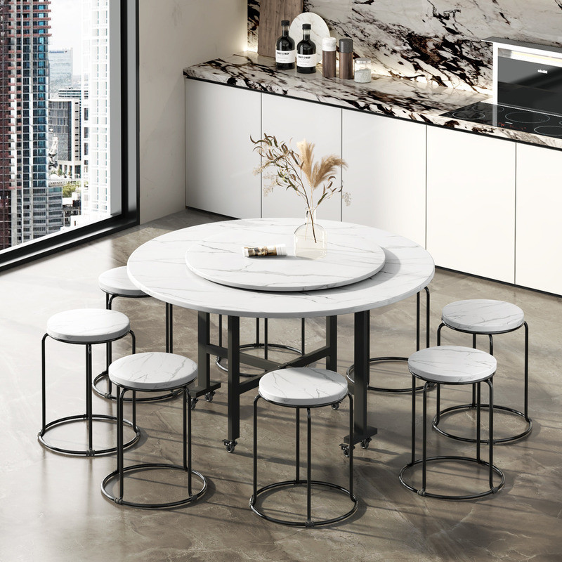 Foldable Marble Dining Table Movable Large Round Dining Table ...