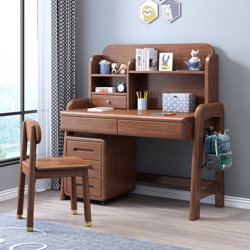 Children Solid Wood Study Table Student Table Writing Desk With Cabinet ...