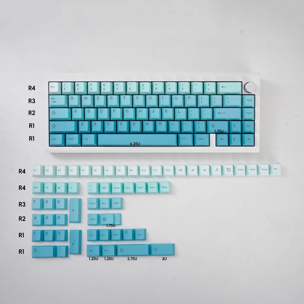 Gradient cyan Keycaps 125 Keys PBT Dye Sub Cherry Profile Side / Font ...