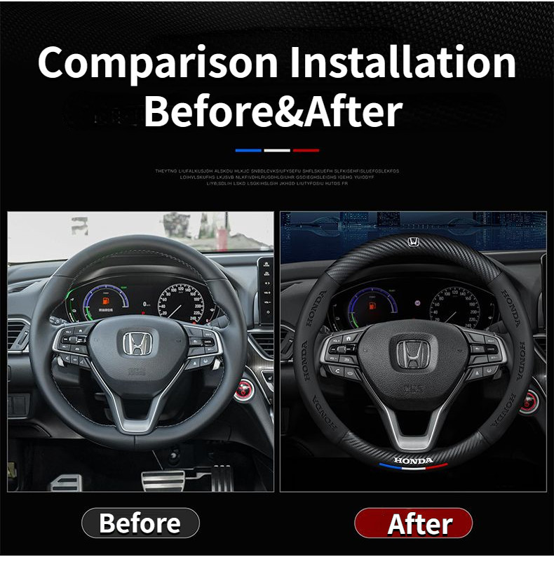 For Honda Steering Wheel Cover Carbon Fiber Leather Steering Wheel ...