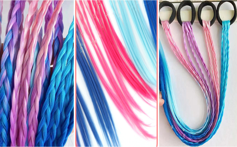 Colored Hair Extensions for Kids, Braiding Ponytail Hair Extensions ...