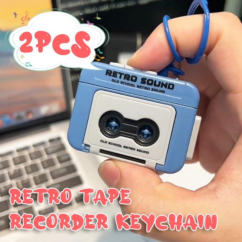 2Pcs Retro Tape Recorder Shaped Keychain English Songs Mini Recording ...