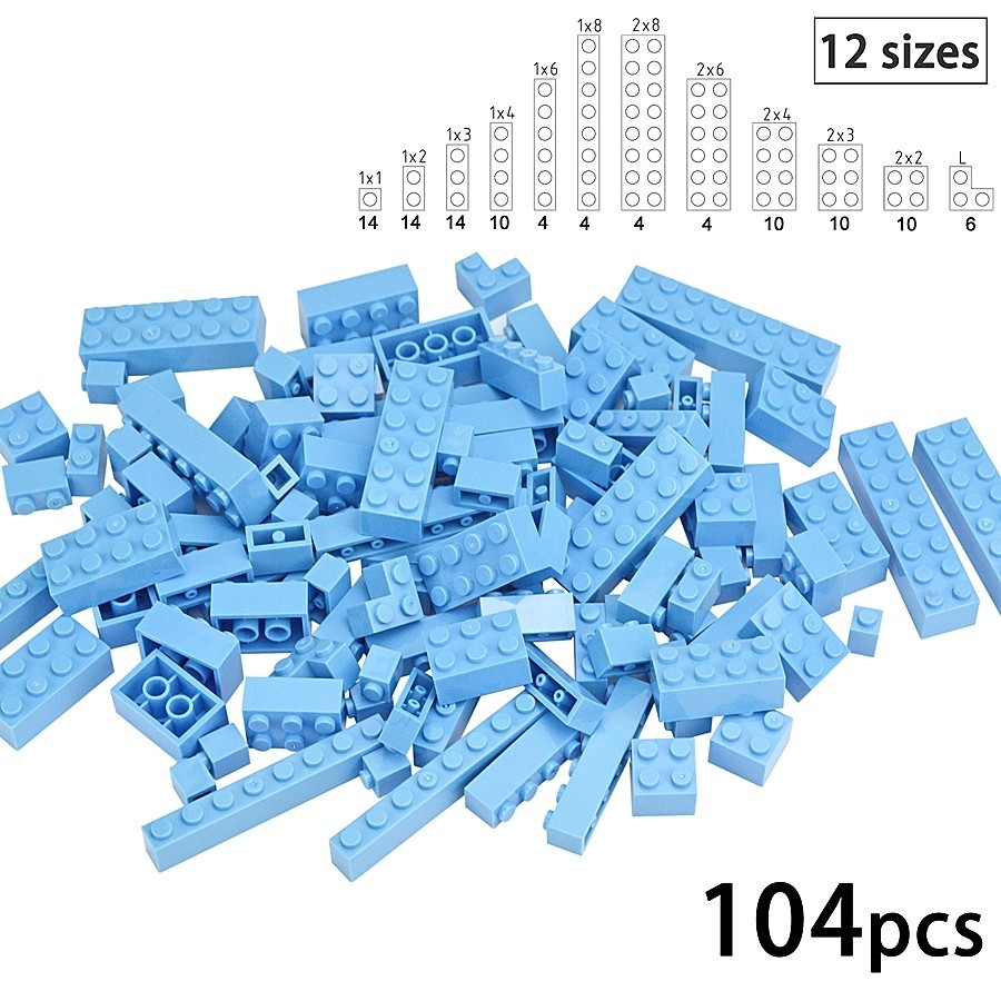 104Pcs Mixed Thick Figure Building Blocks 12 size 16 Colors Compatible ...