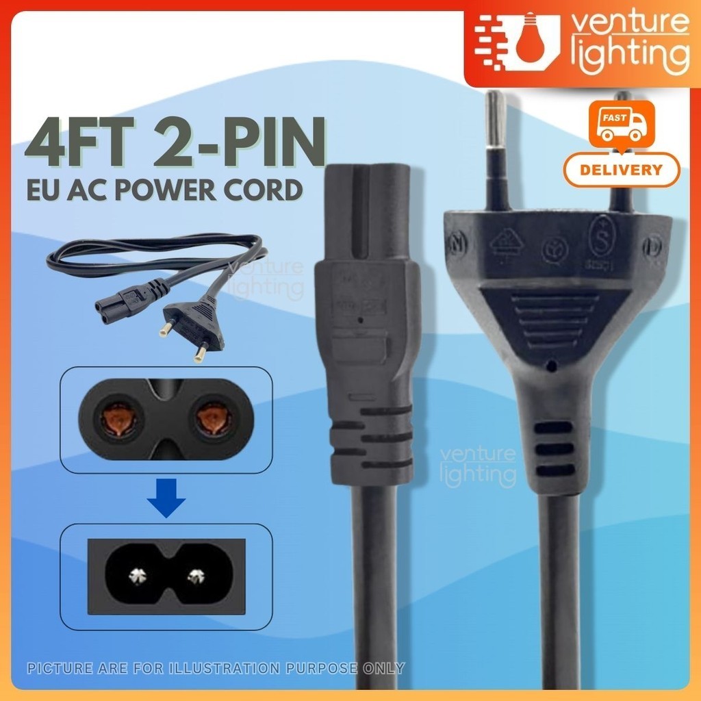 4FT EU 2 Pin AC CORD 2-Prong Port Power Cable Cord Adapter Figure 8 for ...