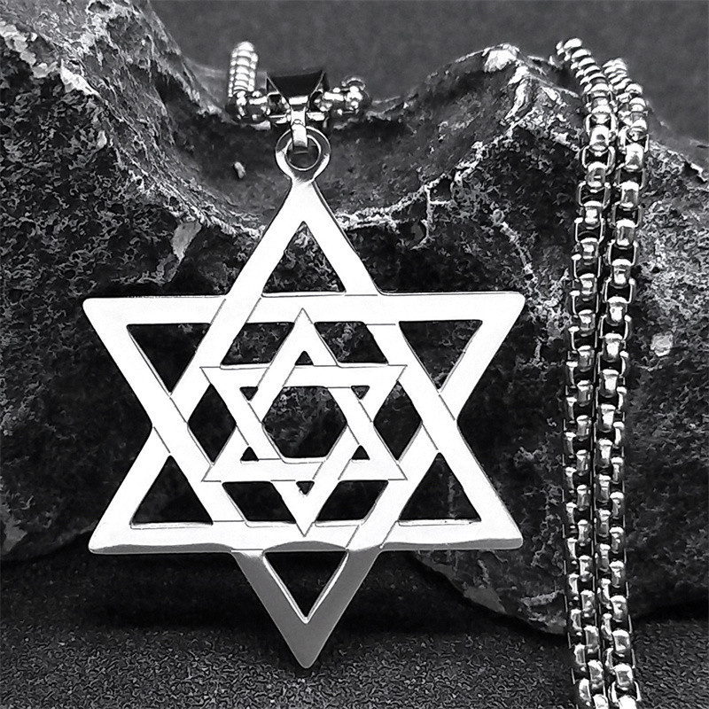 Jewish Hexagram Symbol Pendant Necklace Stainless Steel Silver Color ...