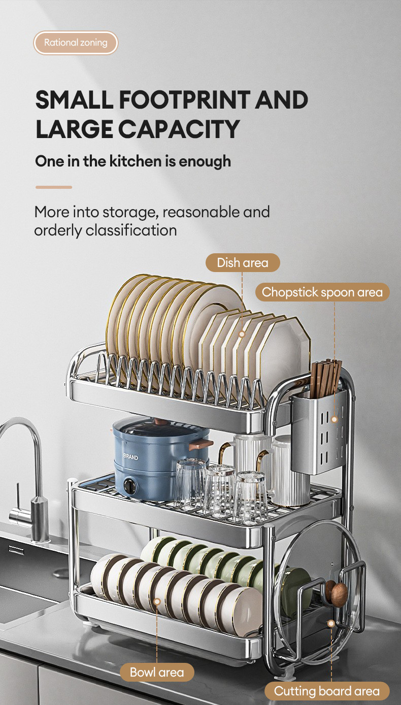 BTY SUS 304 Dish Rack with Drainer Plates Organizer Rack Dish Drainer ...