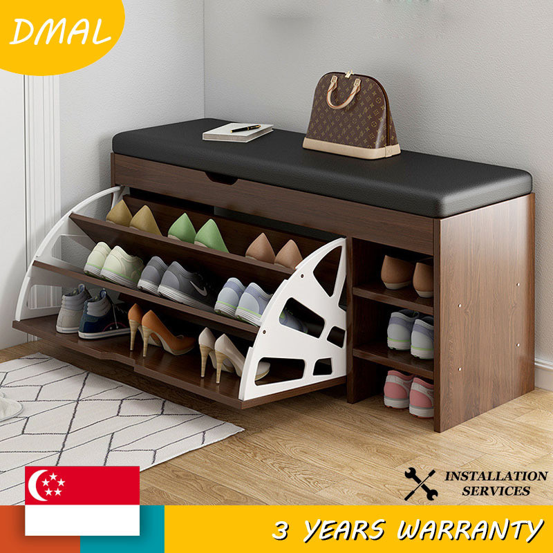 DMAL Shoe Stool Cabinet PU Leather With Door Rack Living Room Changing ...