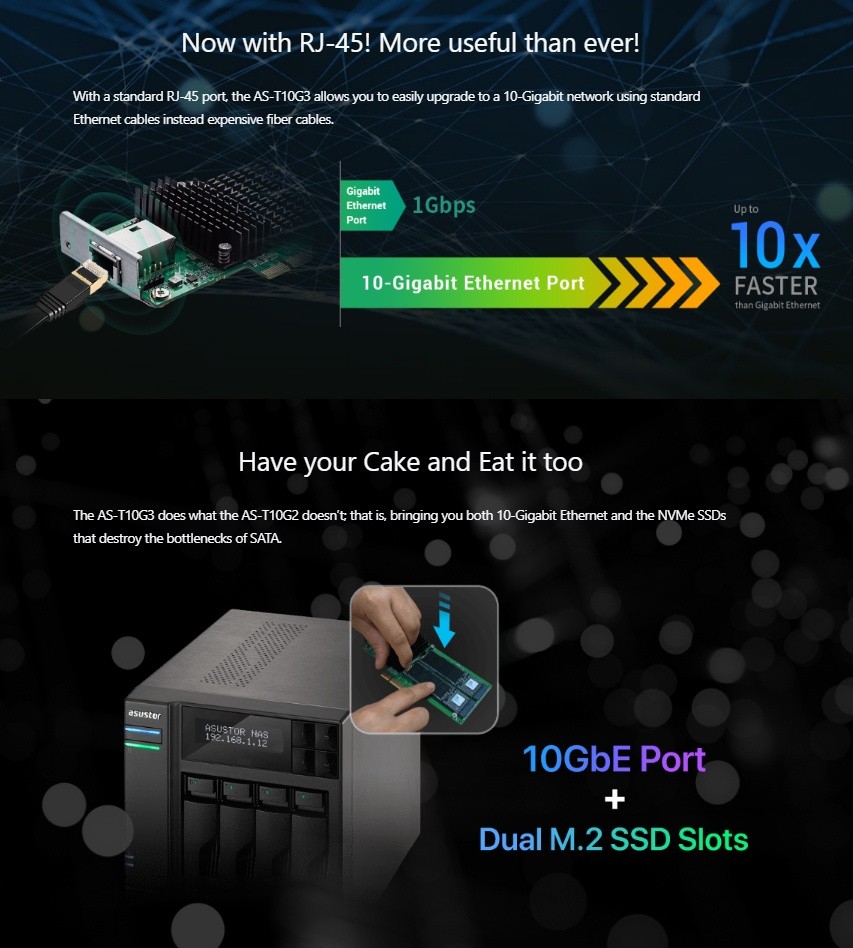 ASUSTOR AS-T10G3 10GbE and M.2 NVMe SSD Composite PCIe 3.0 Network Card ...