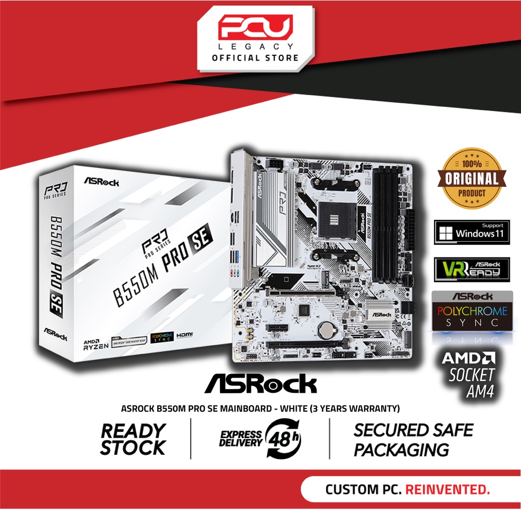 ASROCK B550M PRO SE AM4 MAINBOARD - WHITE | Shopee Singapore