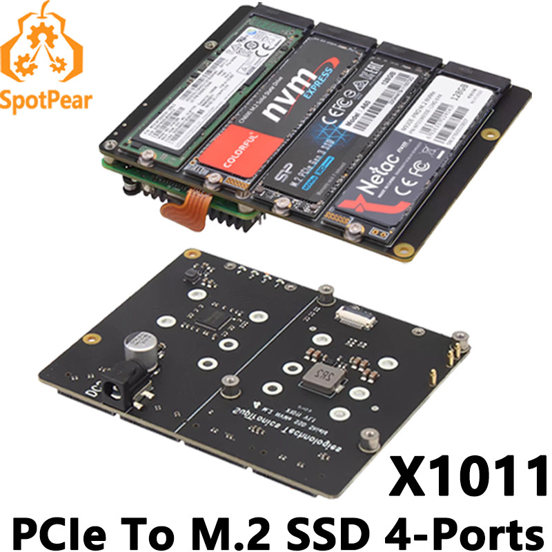 X1011 Raspberry Pi 5 PCIe to M.2 NVMe 4-Ports SSD Board HAT Pi5 Four ...