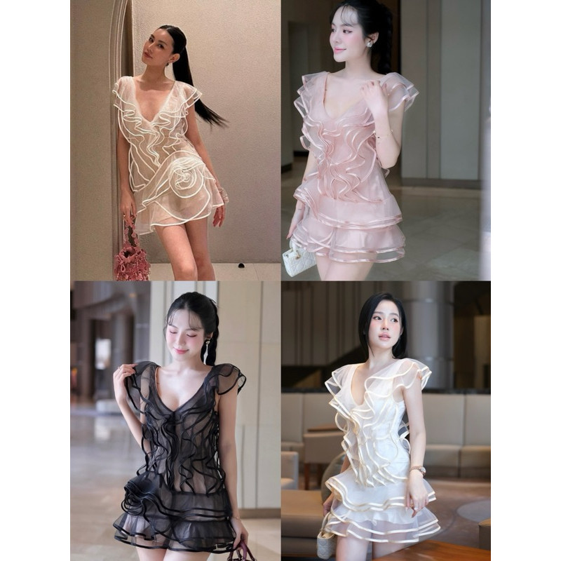 in stock Sexy 3D Floral Chiffon Dress with See-through Effect | Shopee Singapore