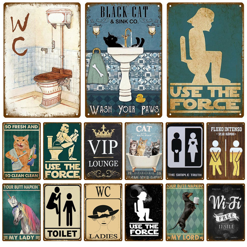 Man Lady Funny WC Sign Metal Poster Toilet Plate Tin Plaque KTV Bar BBQ ...