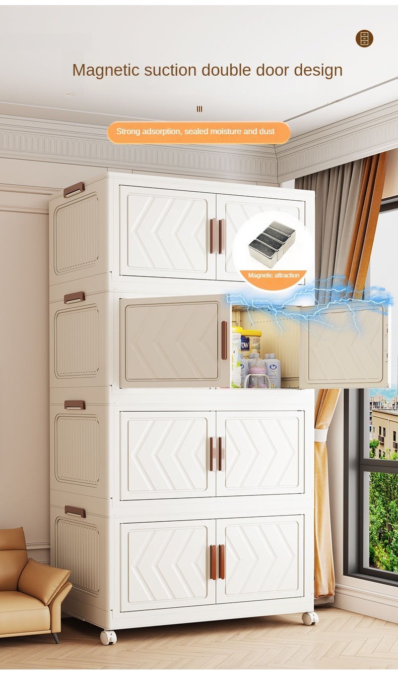 Foldable Storage Cabinet with Wheels 4-Layer Floor Storage Box Snacks ...